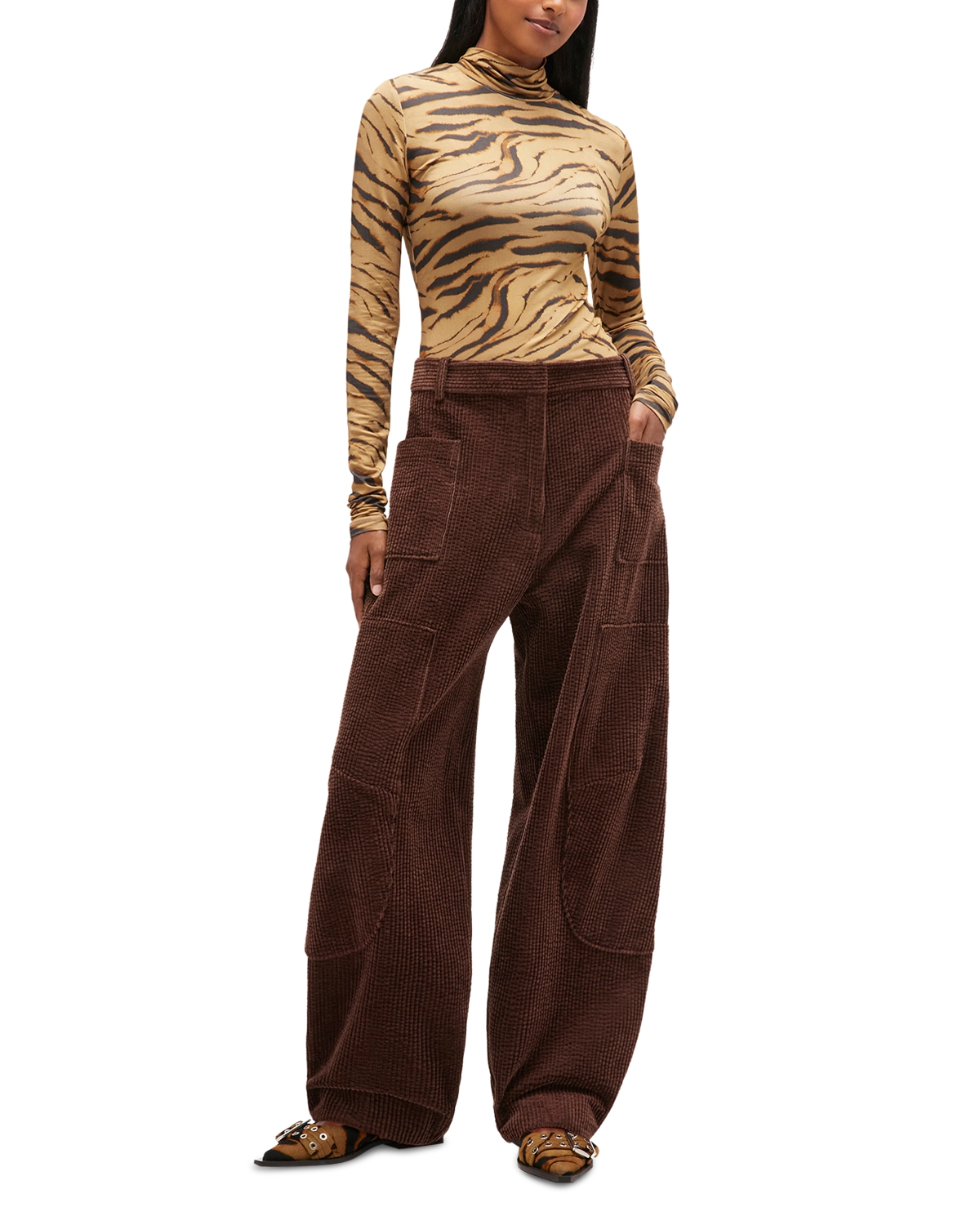 GANNI Ganni Seersucker Corduroy Wide Leg Pants